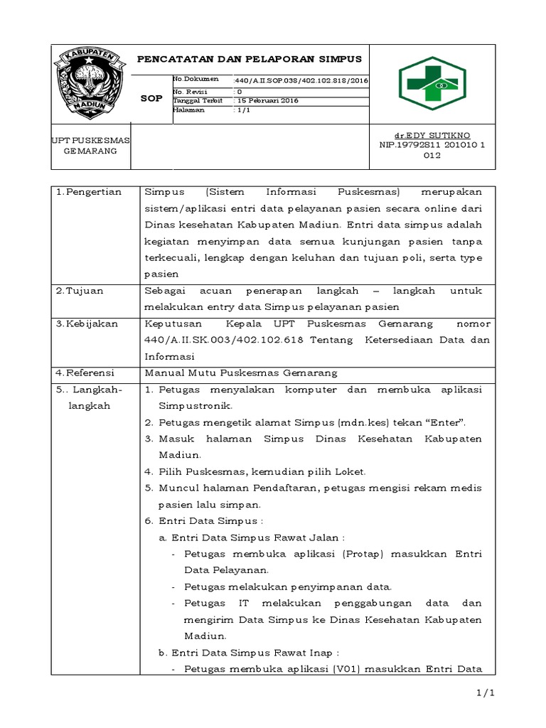 2.3.7 Ep 4-Sop Pencatatan Dan Pelaporan Simpus | PDF