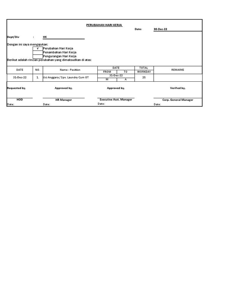 Form Perubahan Hari Kerja | PDF