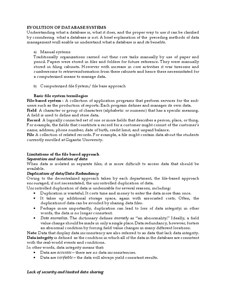 Topic Two-Evolution Database System | PDF | Databases | Operating System Topic Two-Evolution Database System | PDF | Databases | Operating System