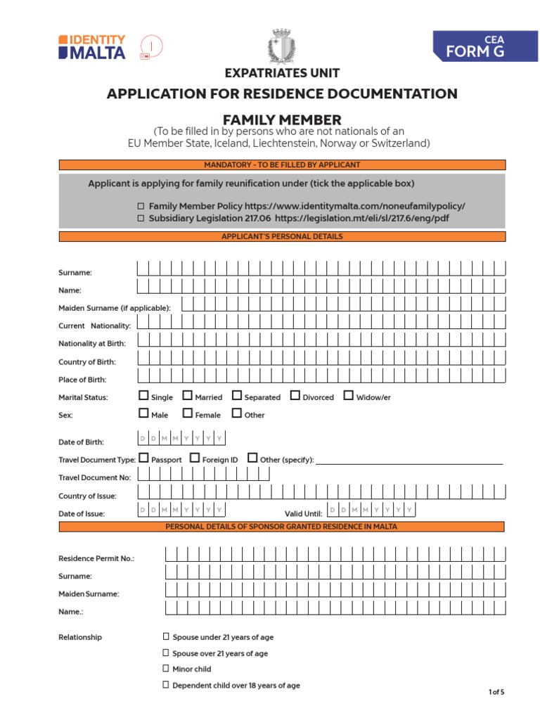 CEA Form G NEW | PDF | Marriage | Malta