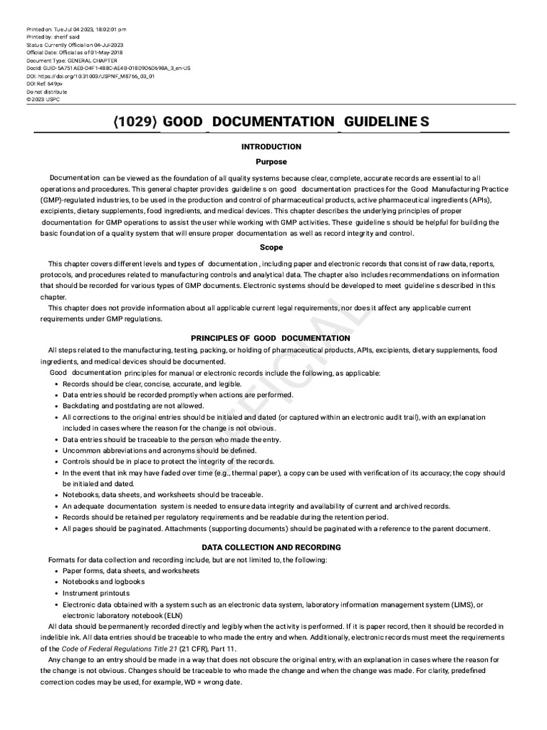 USP-NF 1029 Good Documentation Guidelines | PDF | Verification And ...