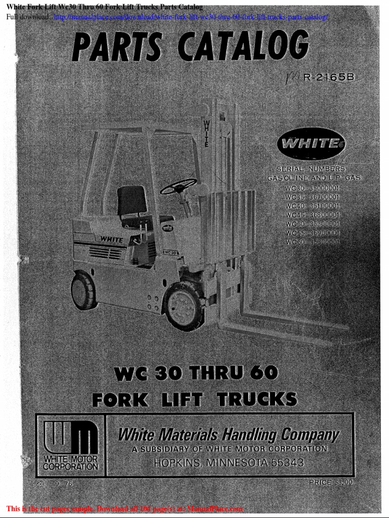 White Fork Lift Wc30 Thru 60 Fork Lift Trucks Parts Catalog | PDF ...