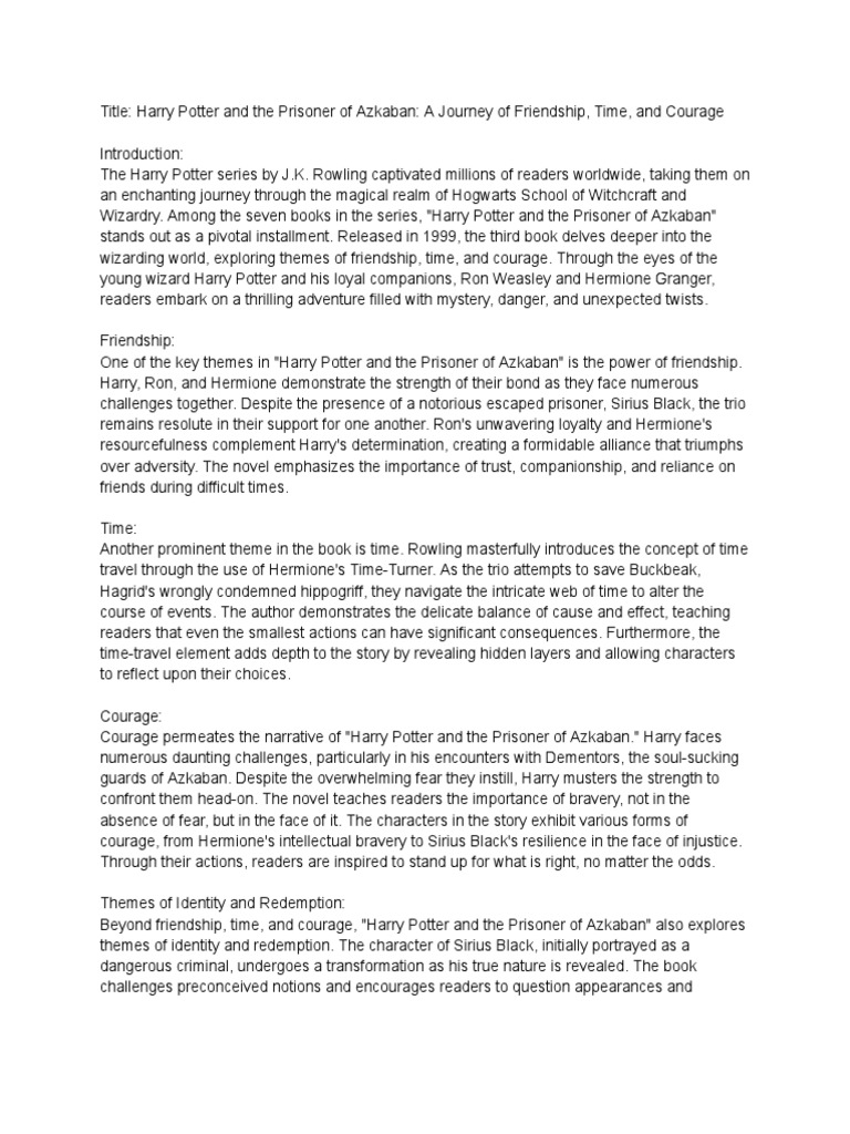 Title - Harry Potter and The Prisoner of Azkaban - A Journey of ...