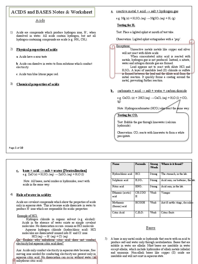 Notes Acids and Bases | PDF | Hydroxide | Acid