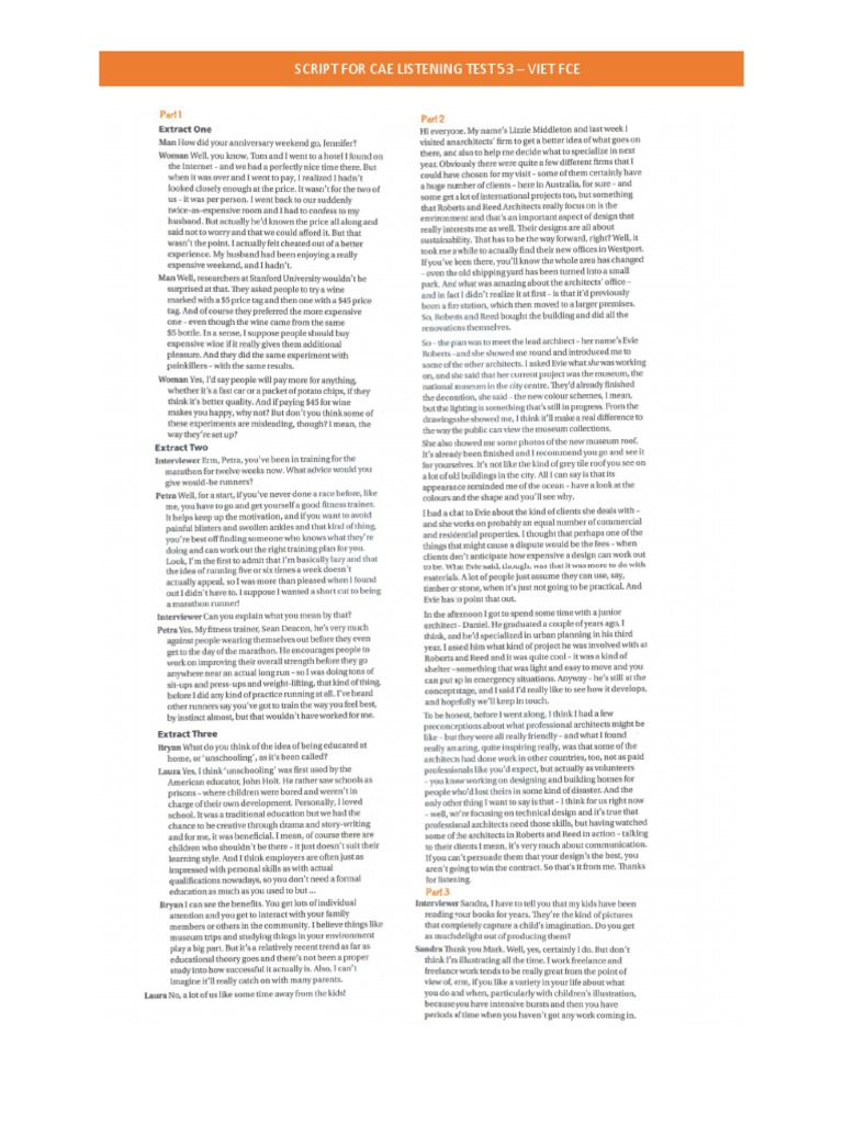 Script For CAE Listening Test 53 | PDF