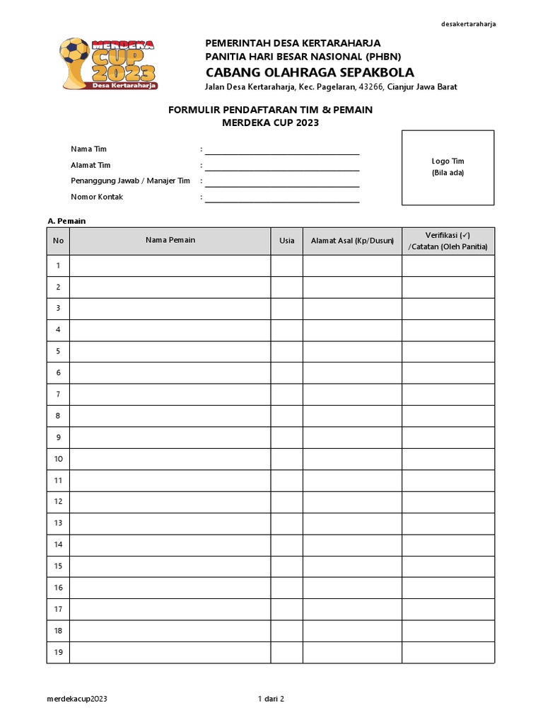 Form Tim & Pemain | PDF