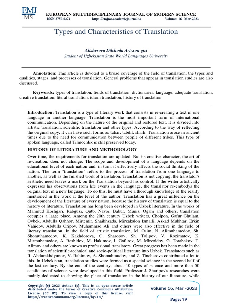 Types and Characteristics of Translation | PDF