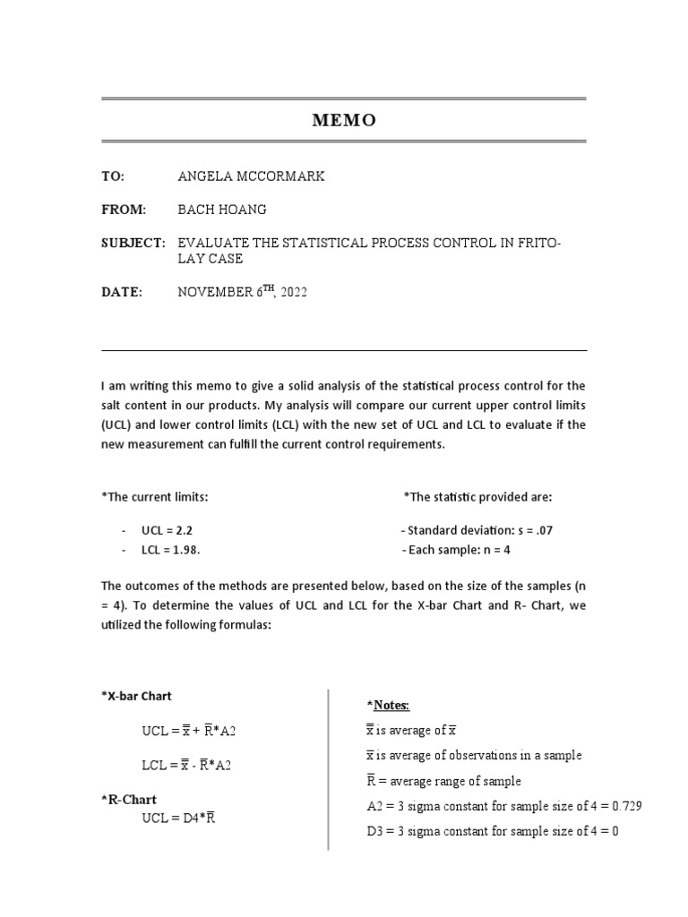 BachHoang FritoLay Memo | PDF | Standard Deviation | Statistics