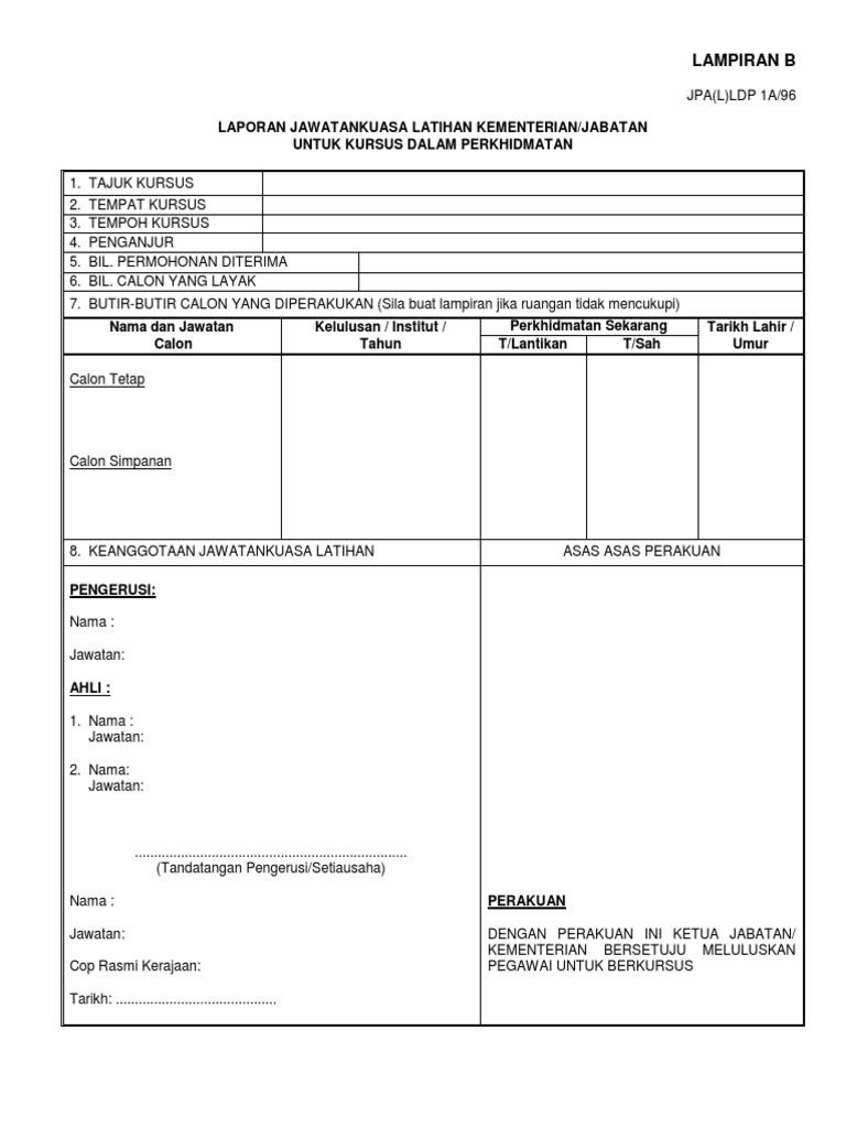 Borang PPSM Lampiran B JPA(L)LDP 1A96 | PDF