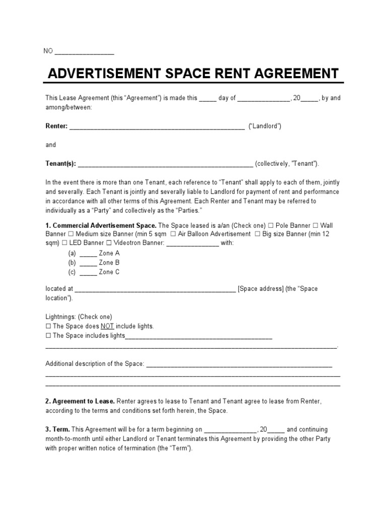Advertising Space Rent Agreement (English) | PDF