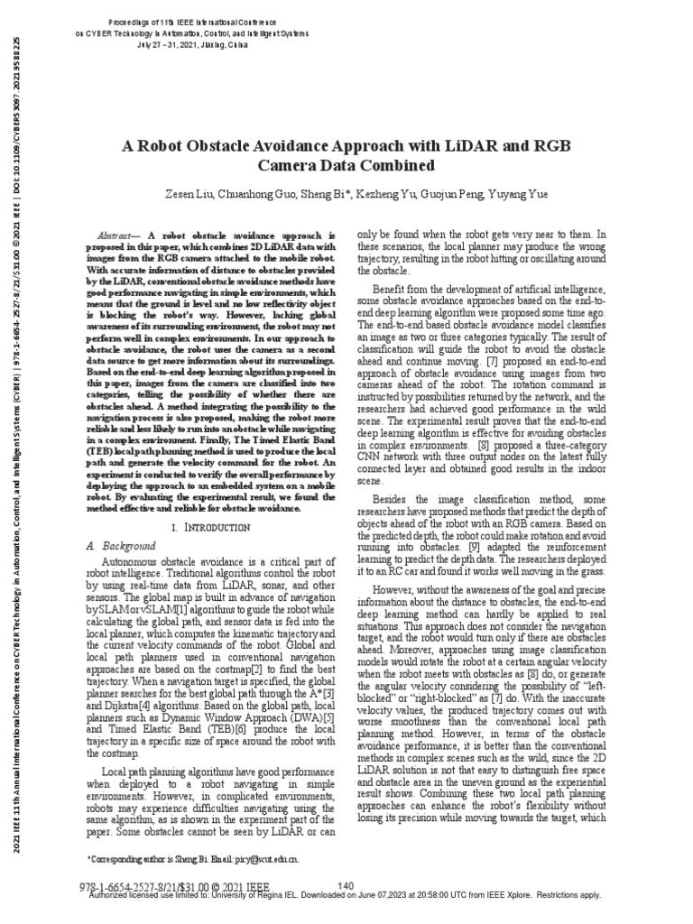 A Robot Obstacle Avoidance Approach With LiDAR and RGB Camera Data Combined | PDF | Lidar | Deep ...
