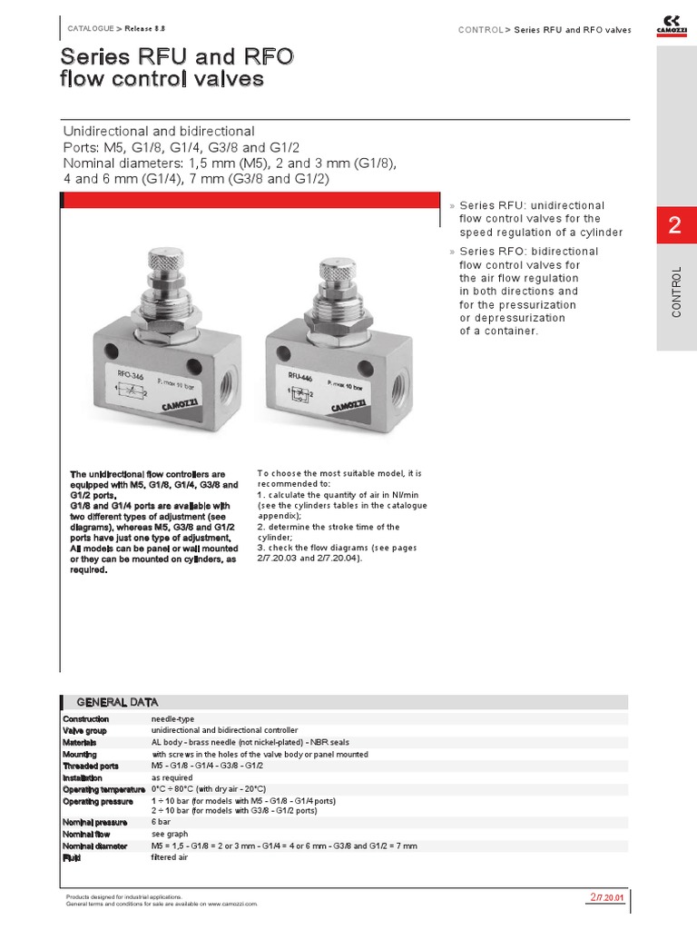 Camozzi RFO Flow Control Valve | PDF | Valve | Mechanical Engineering