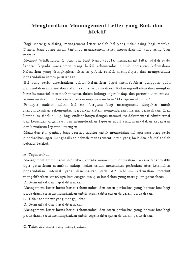 Panduan Membuat Management Letter Efektif | PDF