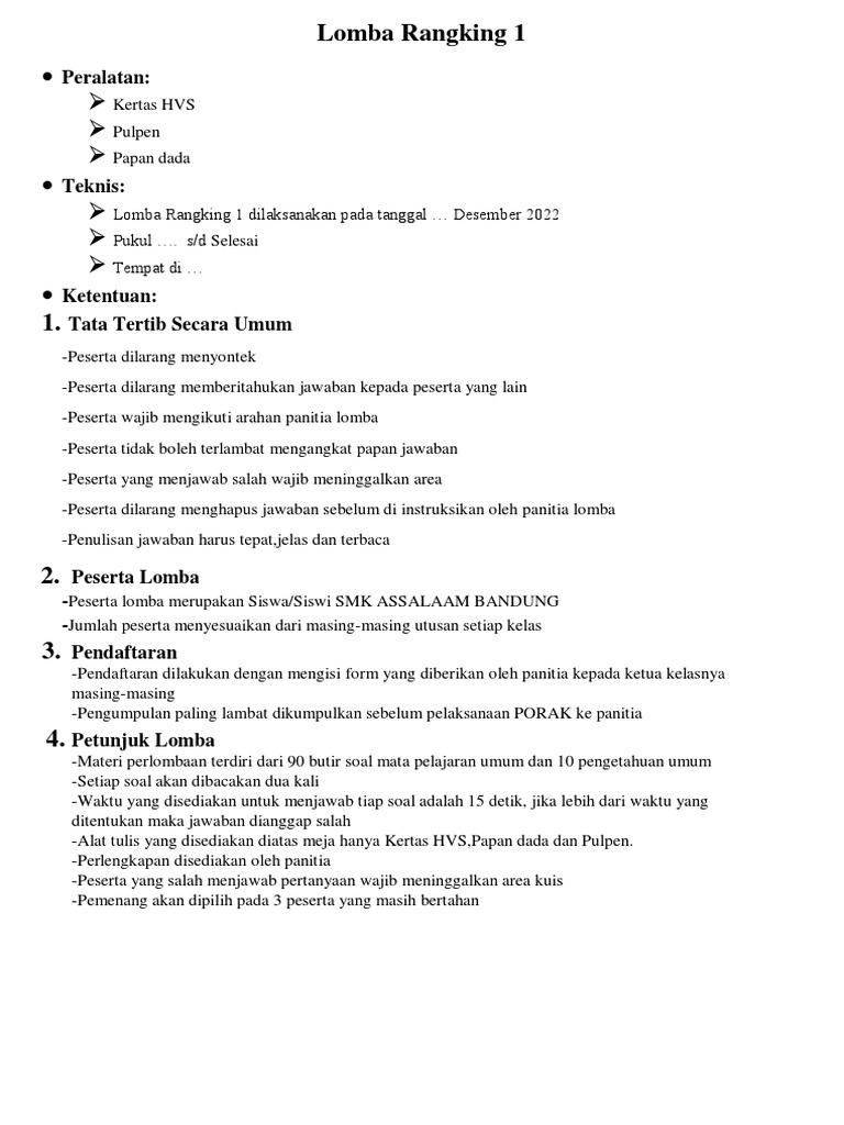 Juknis Lomba Porak Rangking 1 | PDF