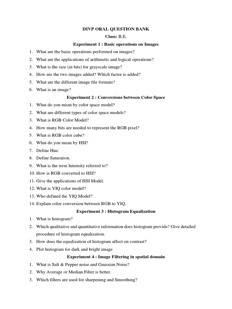 DIVP - Practicalwise Oral Question Bank | PDF | Rgb Color Model | Low ...