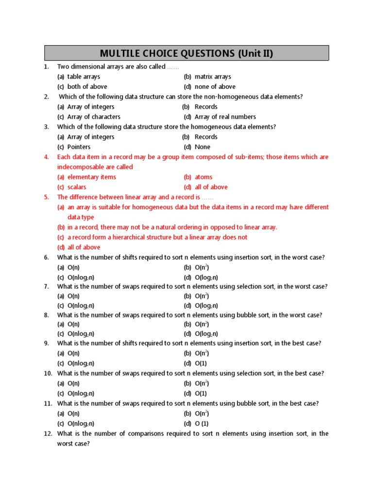 Multile Choice Questions - Unit2 | PDF | Pointer (Computer Programming) | Variable (Computer ...