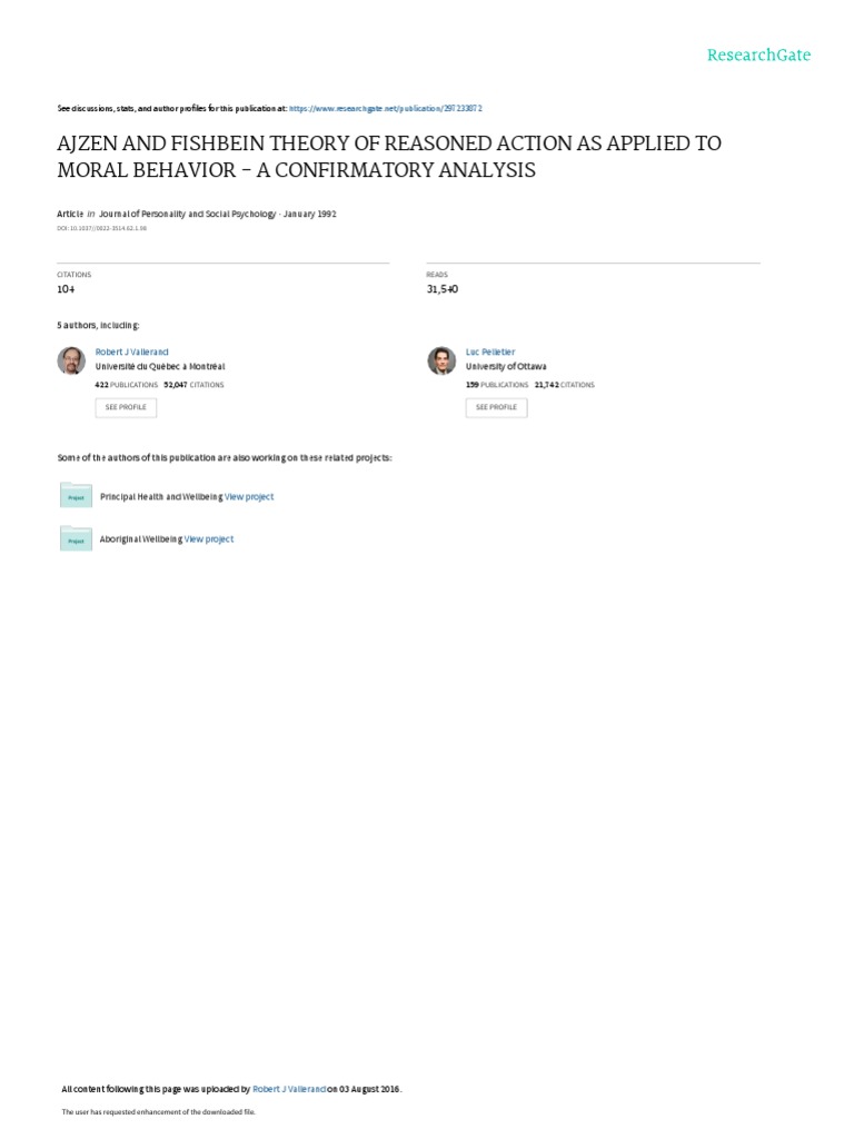 Ajzen and Fishbein Theory of Reasoned Action As Applied To Moral ...