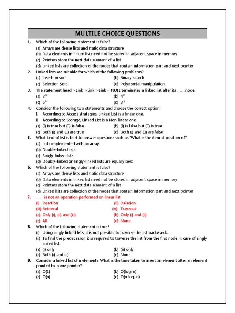 Multile Choice Questions Unit 4 | PDF | Pointer (Computer Programming) | Information Technology ...