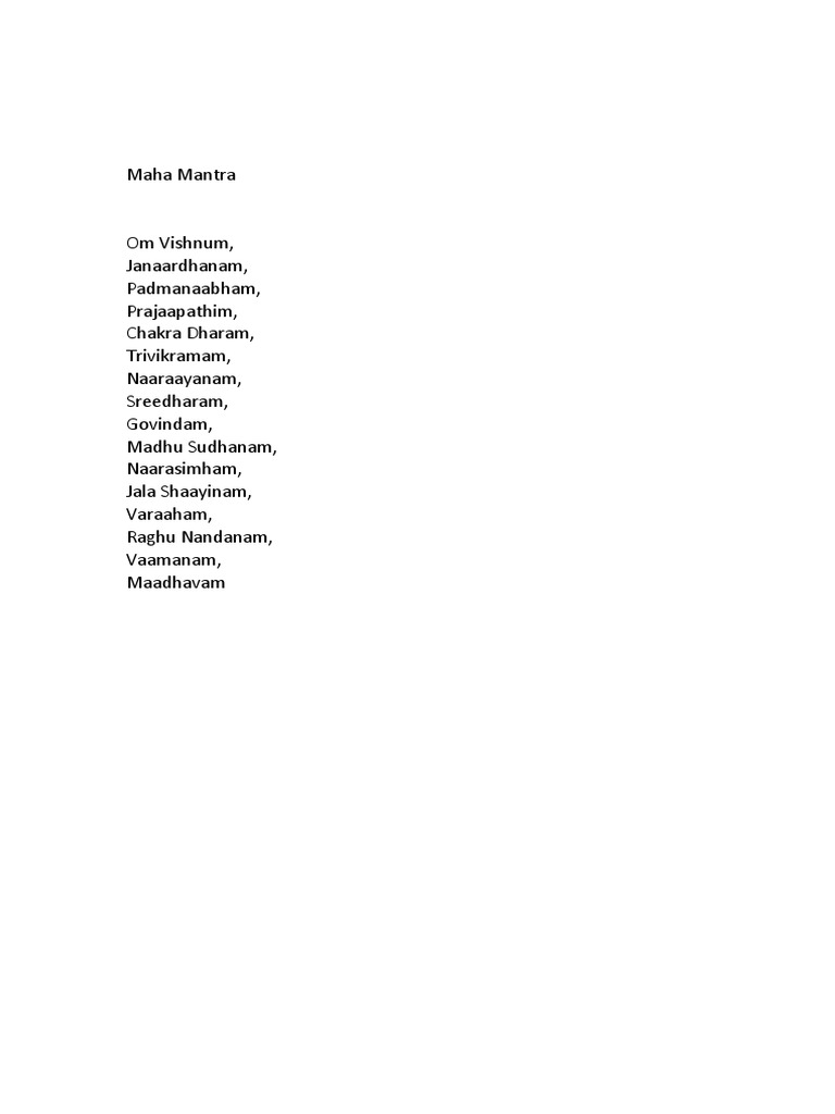 Maha Mantra: Names of Vishnu | PDF