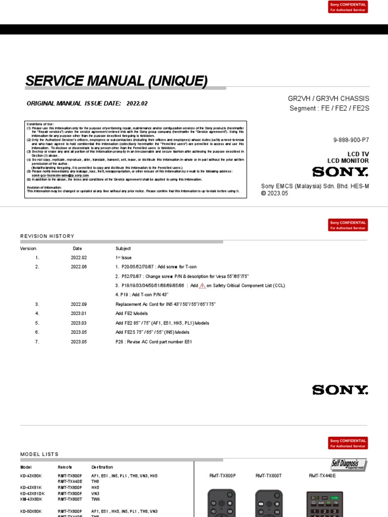 Sony LCD TV Service Manual Overview | PDF | Electrical Connector ...