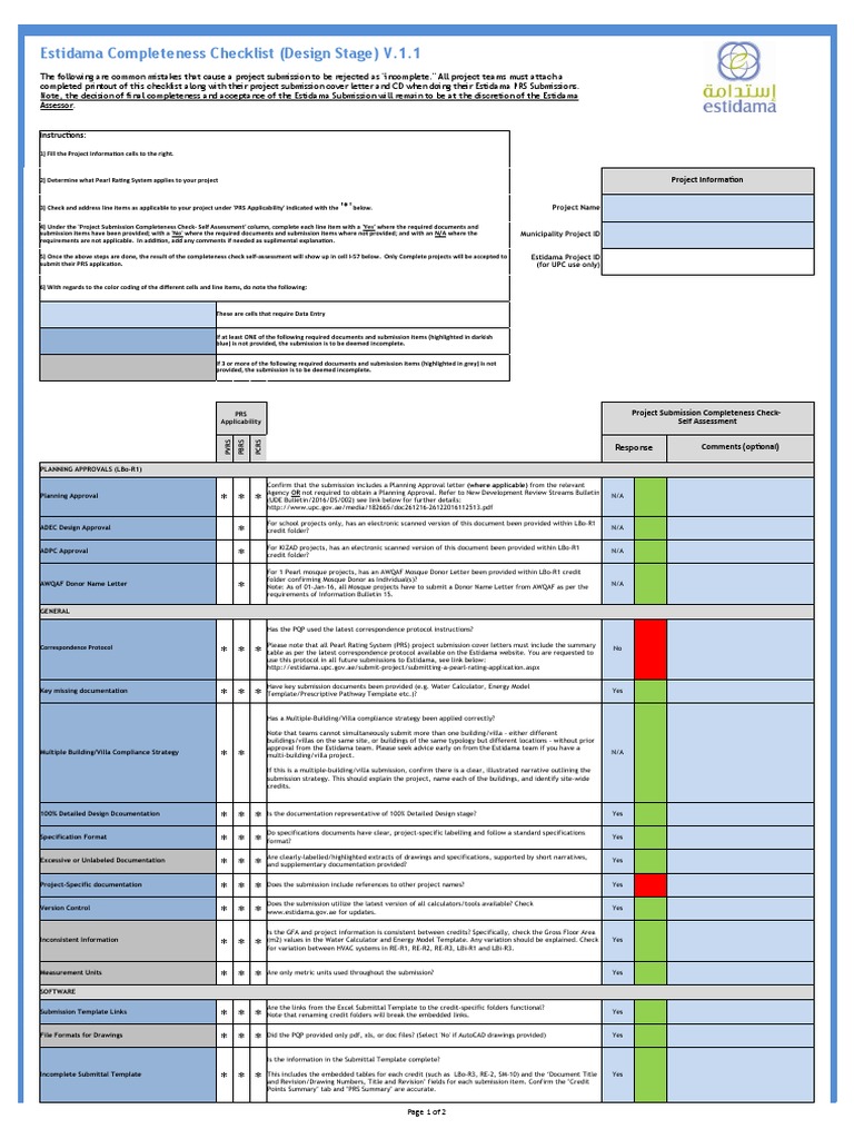 Estidama Completeness Checklist Design Rating - v11 | PDF