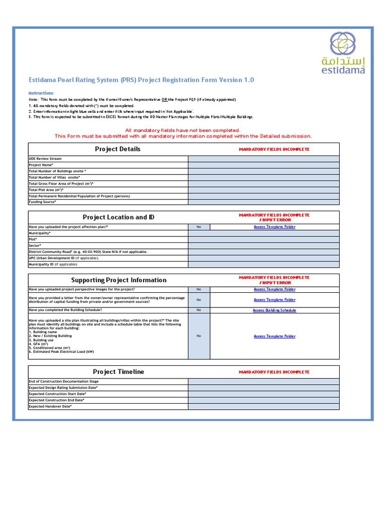 Estidama PRS Project Registration Form | PDF