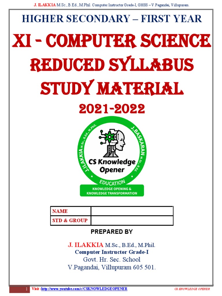 XI Computer Science Study Material 2021-2022 | PDF | Read Only Memory ...
