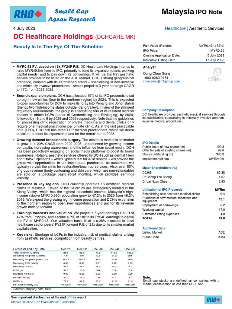 Rhb Report Dc Healthcare Holdings Berhad Ipo Note Rhb 4701307145417384064a3666996175 | PDF ...