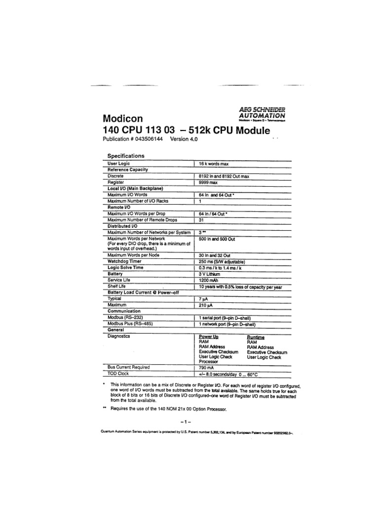 Modicon 140 CPU 113 03 | PDF