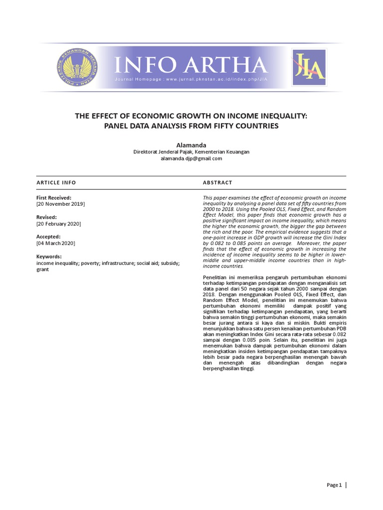 Alamanda 2021 The Effect of Economic Growth On Income Inequality Panel Data From 50 Countries ...