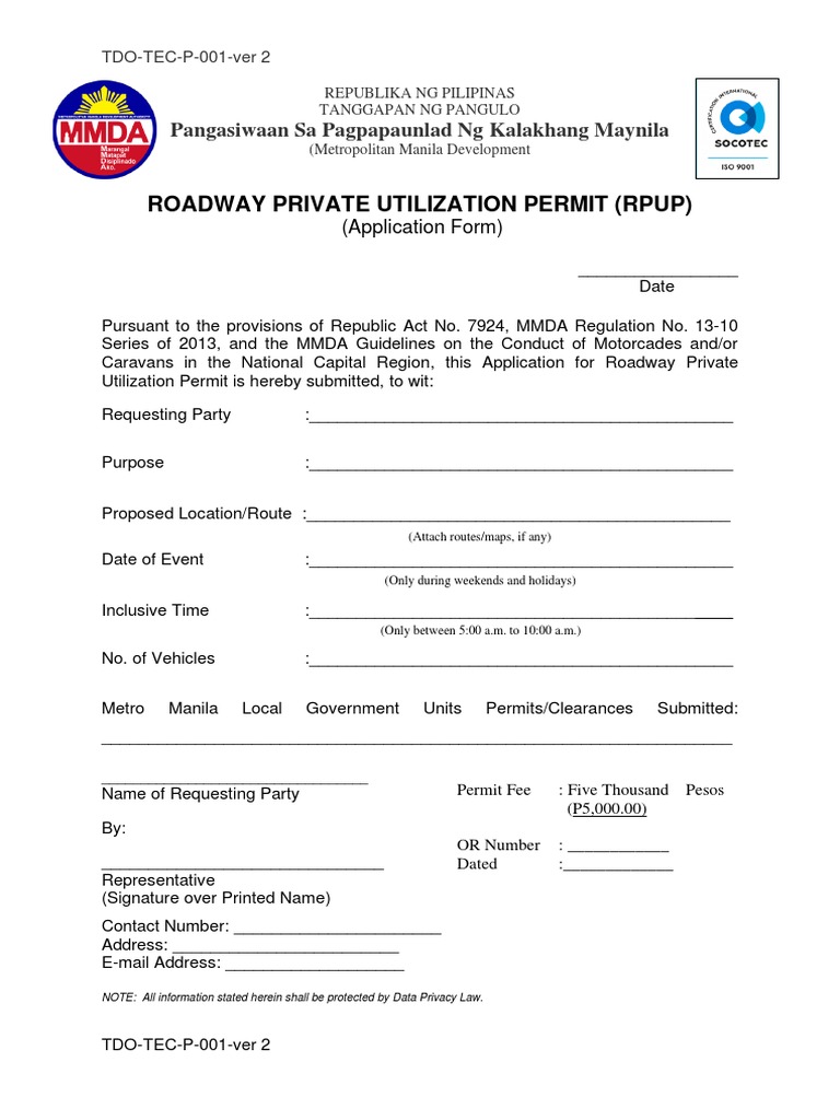 Roadway Private Utilization Permit Rpup | PDF | Justice | Crime & Violence