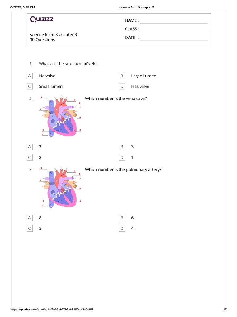 Science Form 3 Chapter 3 Test | PDF | Atrium (Heart) | Heart