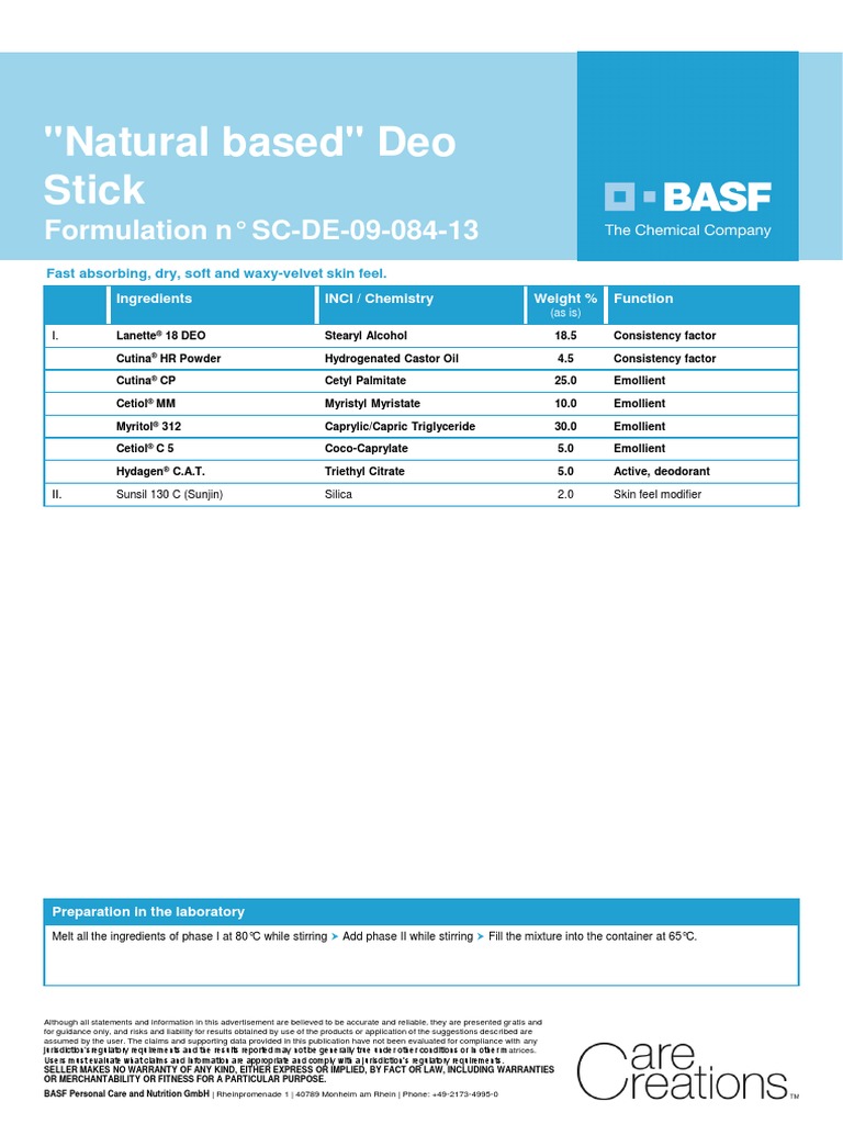 Natural Based Deo Stick SC-DE-09-084-13 | PDF | Chemical Substances