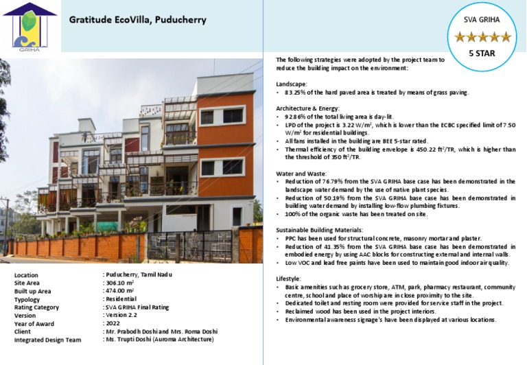 Gratitude EcoVilla Puducherry Case Study Card | PDF | Green Building ...