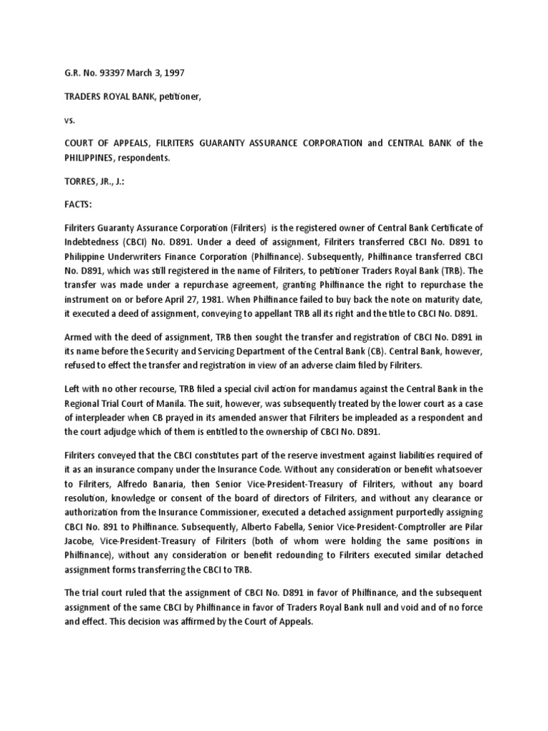 Traders Royal Bank v. Court of Appeals | PDF | Corporations | Lawsuit