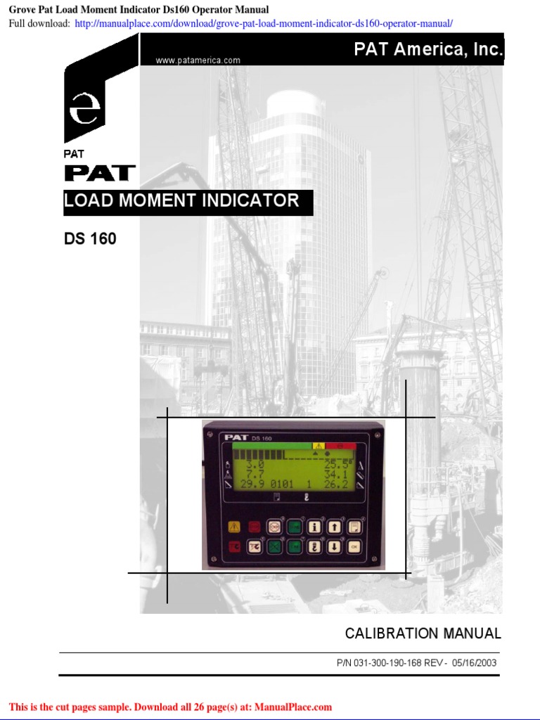 Grove Pat Load Moment Indicator Ds160 Operator Manual | PDF