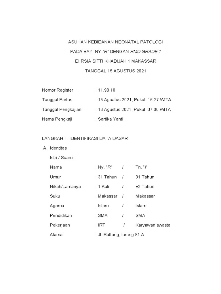 ASKEB PATOLOGI Bayi Patologi HMD GRADE 1 TIKA | PDF
