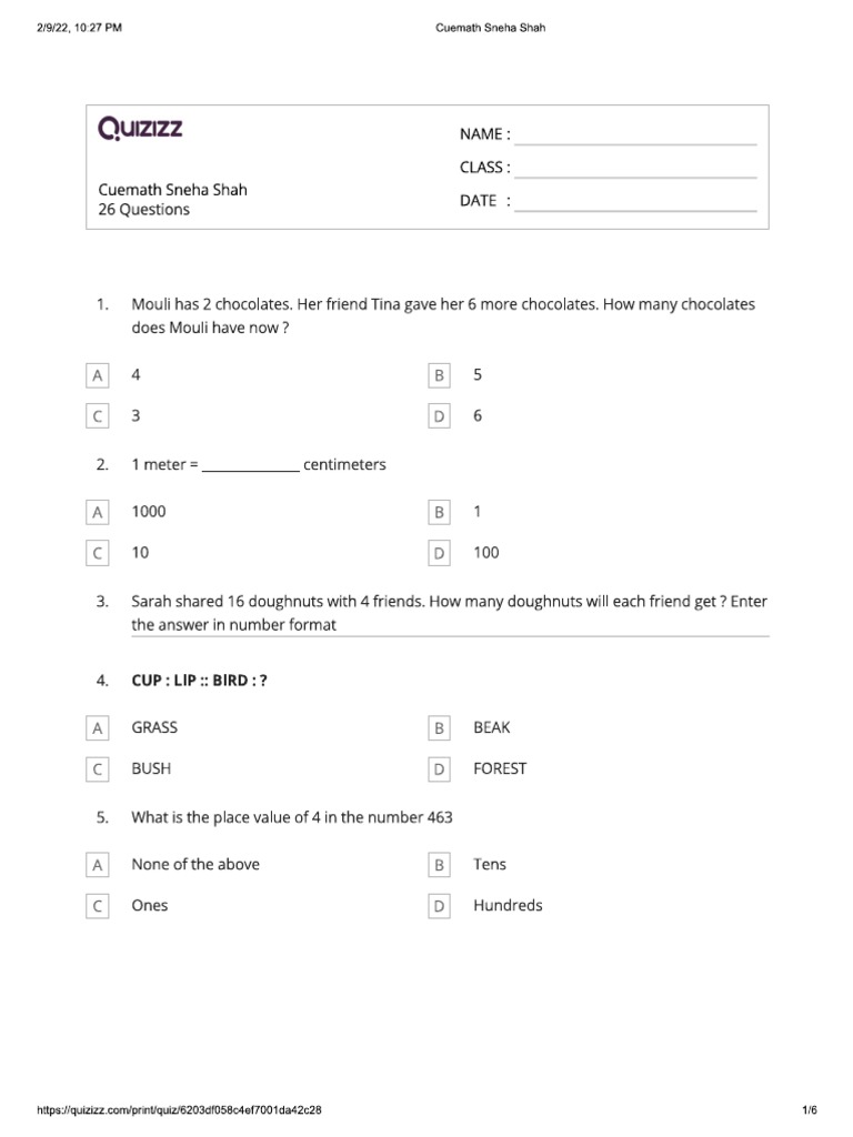 Cuemath Quiz | PDF
