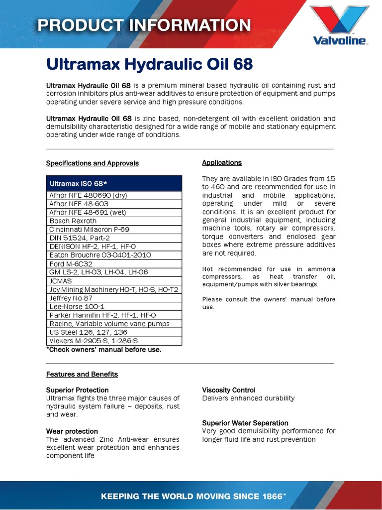 Ultramax_68_Hydraulic_Oil-PI_Sheet | PDF | Lubricant | Motor Oil