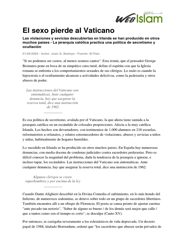 El Sexo Pierde Al Vaticano | PDF | Celibato | Iglesia Católica