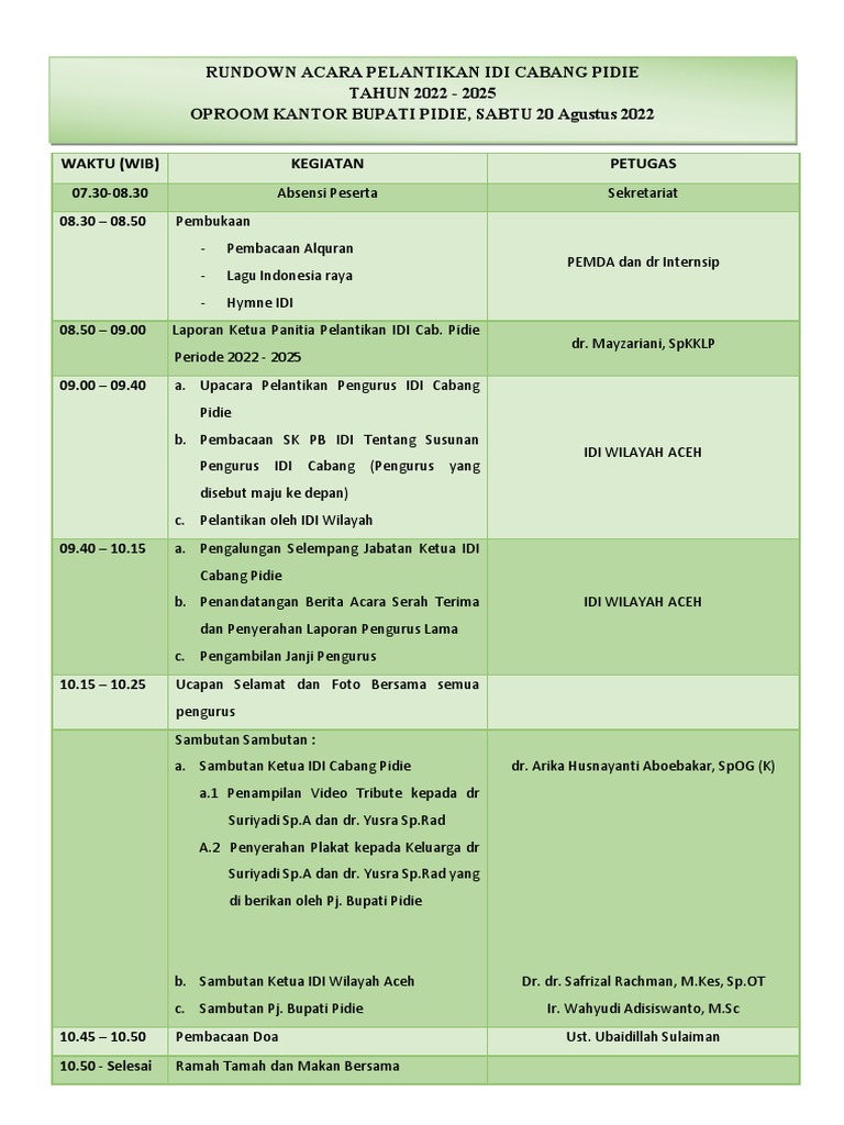 rundown acara pelantikan | PDF
