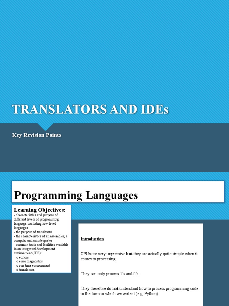 Translators and Ides: Key Revision Points | PDF | Computer Programming ...