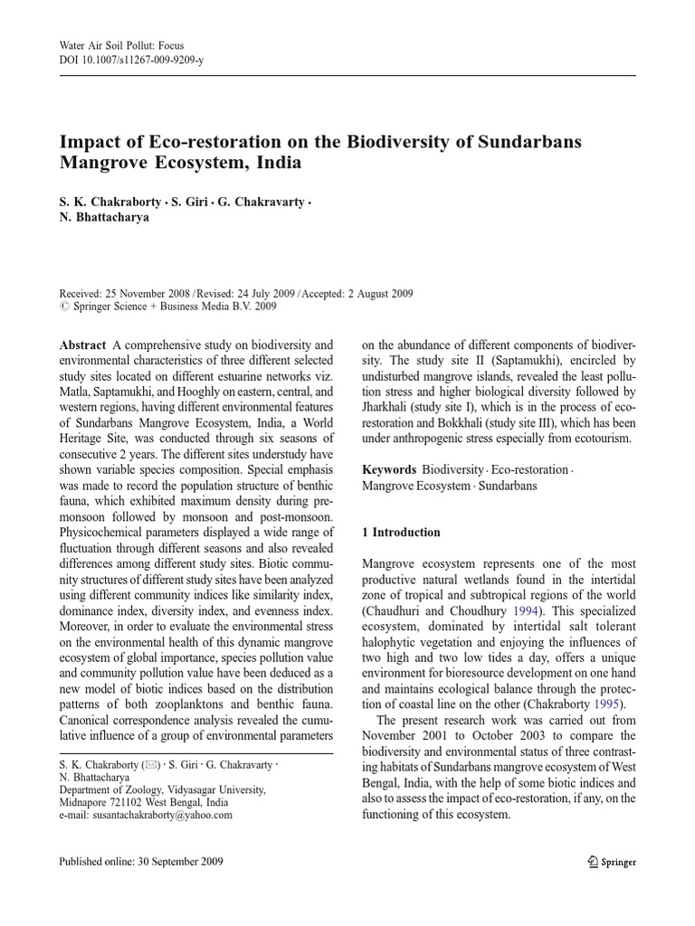 Impact of Eco-Restoration On The Biodiversity of Sundarbans Mangrove ...
