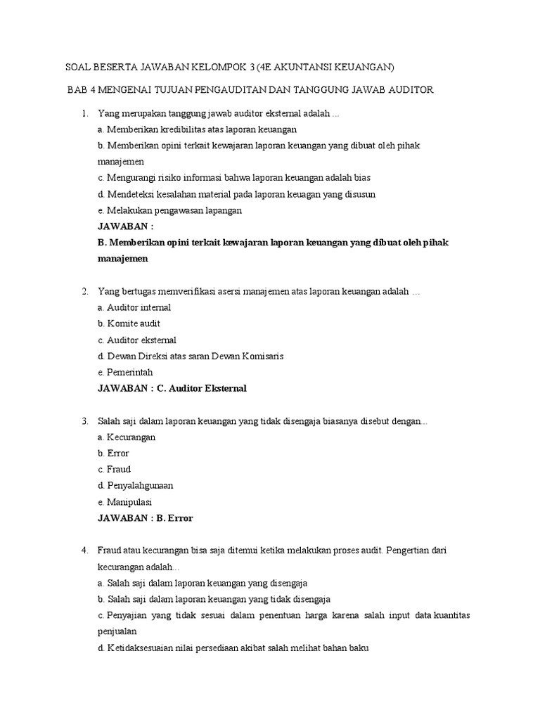 Soal Beserta Jawaban Auditing Bab 4 | PDF