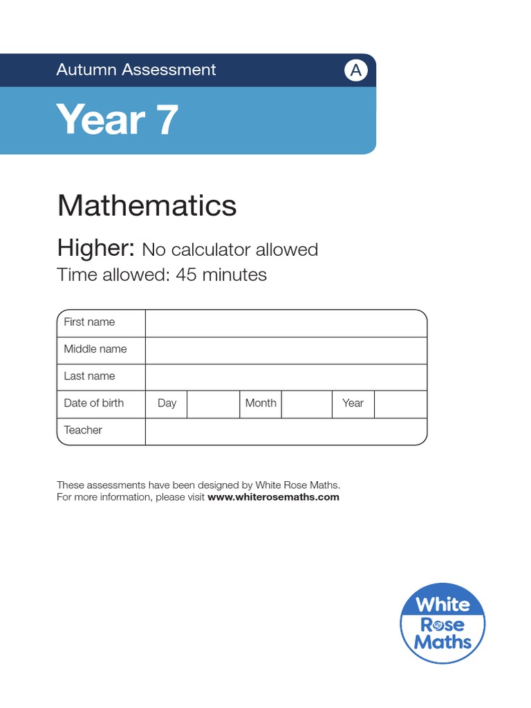 Year 7 Mathematics Autumn White Rose Higher A | PDF
