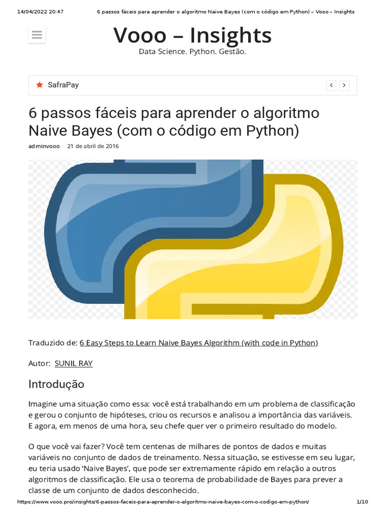 6 Passos Fáceis para Aprender o Algoritmo Naive Bayes (Com o Código em Python) - Vooo - Insights ...