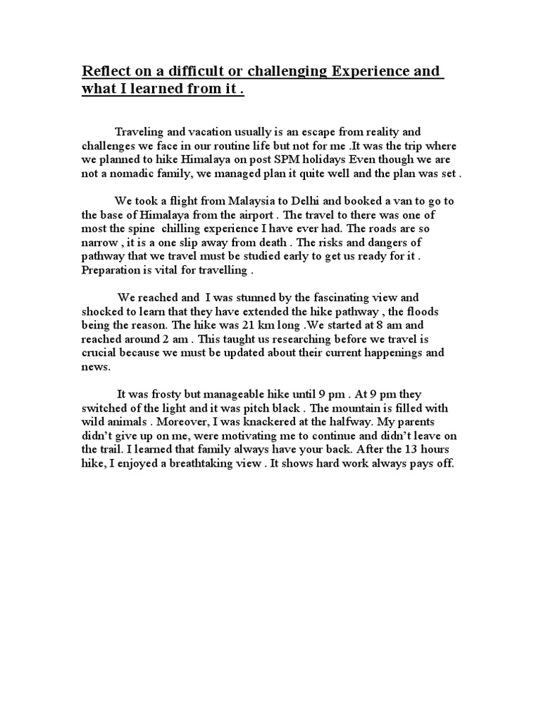 Reflect On A Difficult or Challenging Experience PDF Rewritten | PDF