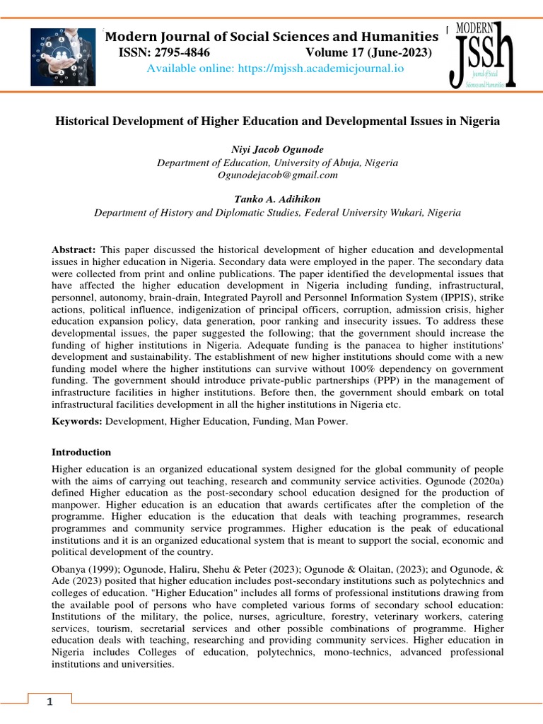 Historical Development of Higher Education and Developmental Issues in ...