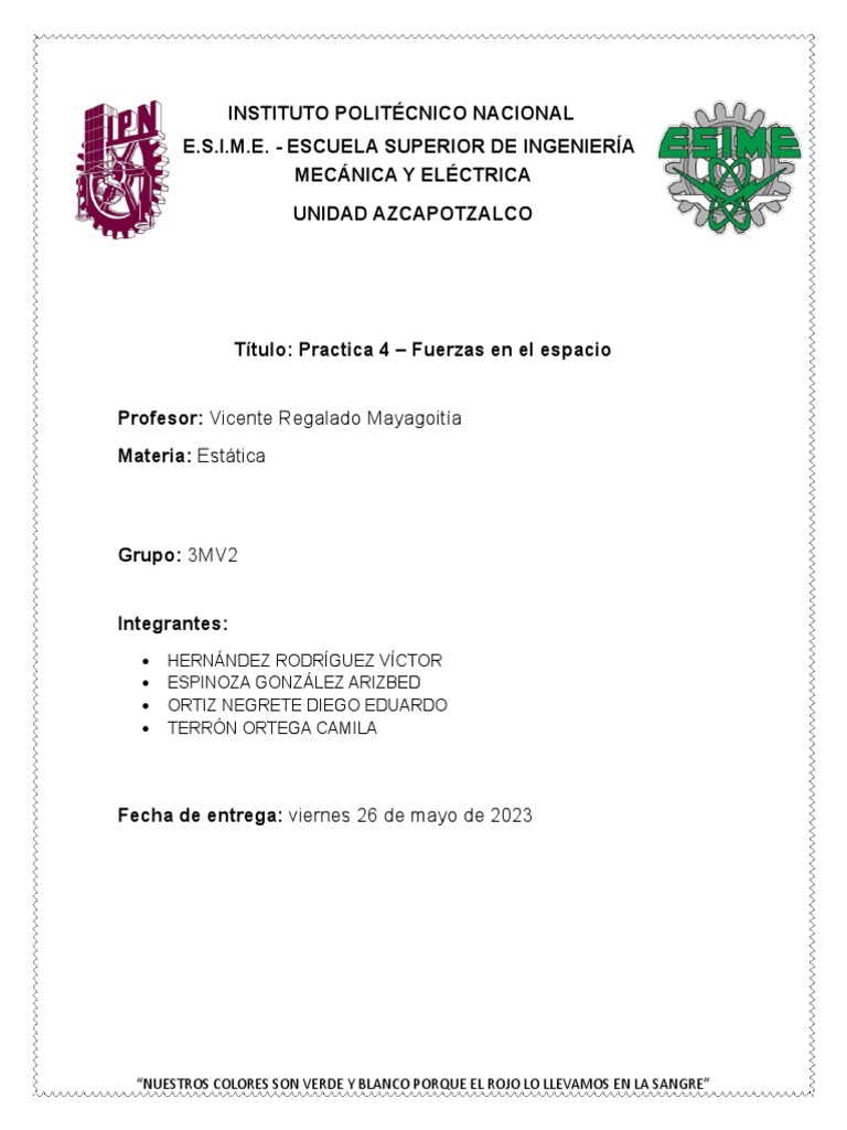 Practica 4 Estática | PDF | Fuerza | Masa