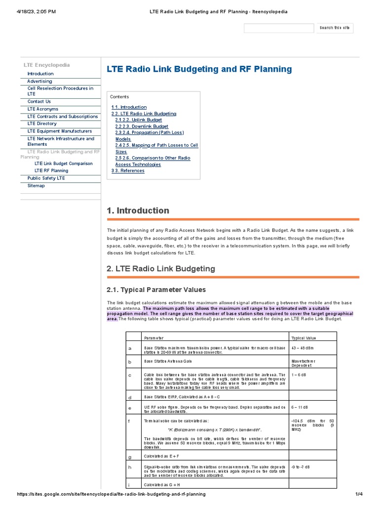 LTE Radio Link Budgeting and RF Planning - Lteencyclopedia | PDF